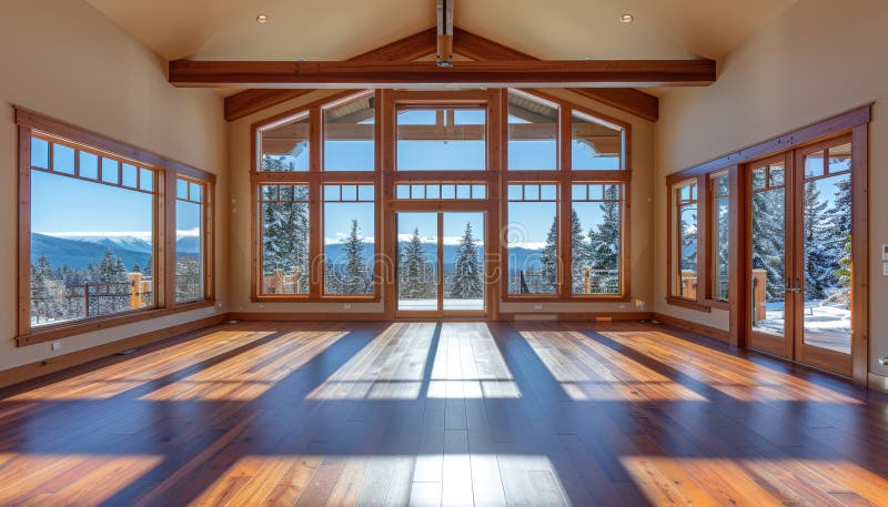 Contemporary Home with Panoramic Snowy Mountain View, Modern Interior ...