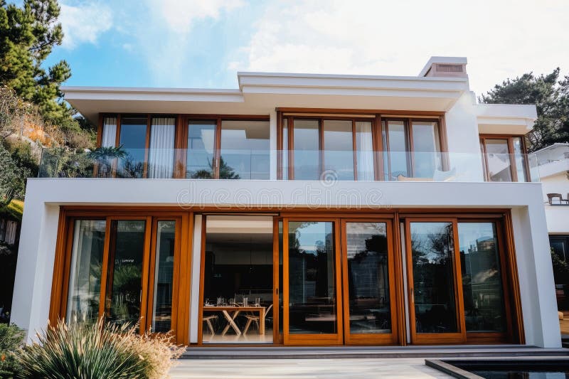 Contemporary Home S Bi-fold Doors Open Up To Its Rear Courtyard Stock ...