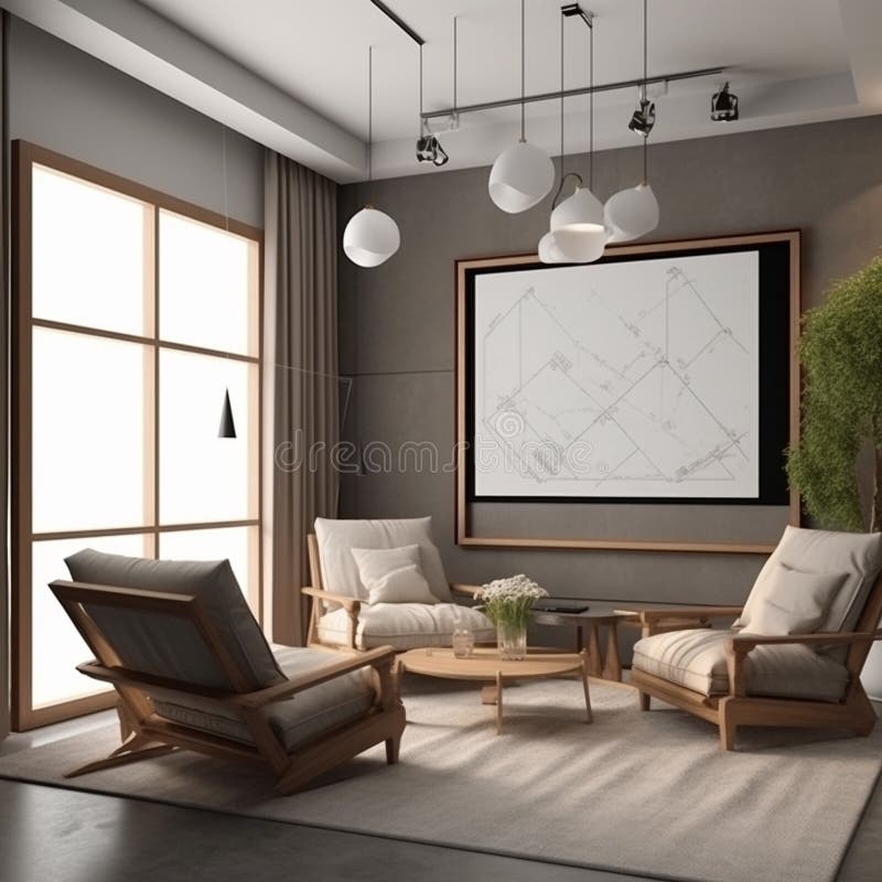 Contemporary Home Theater with Big Screen and Comfortable Seating Stock ...