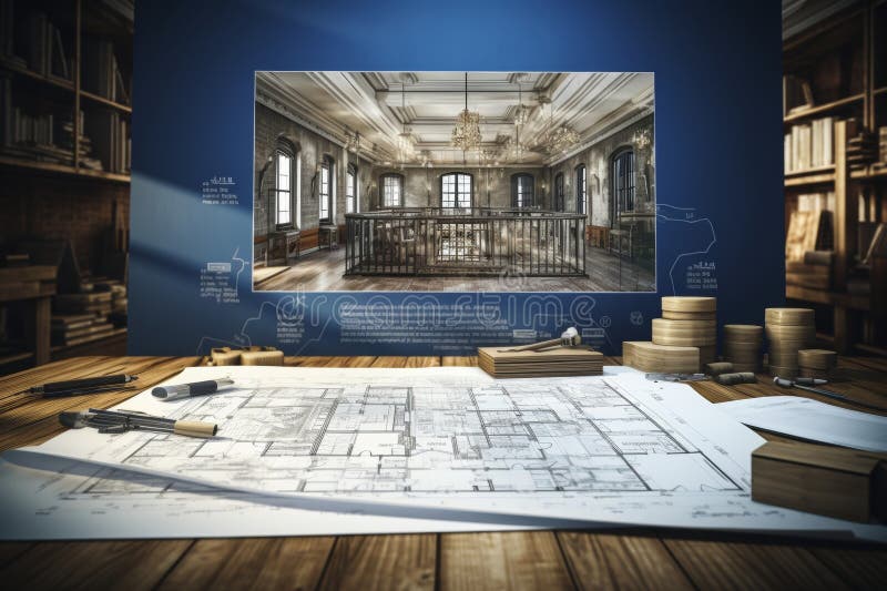 Contemporary Home Under Construction with Blueprints in New Residential ...