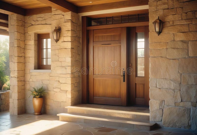 Contemporary House Entryway Featuring Natural Stone Wall Stock ...