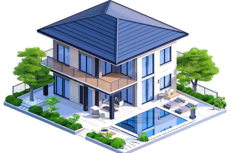 Contemporary House Isometric Architecture Isolated Stock Vector ...
