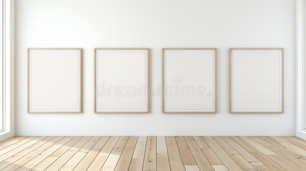 Contemporary Hyper-realistic Frames on White Wood Floor Stock ...