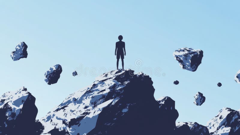 In a Contemporary Illustration, a Young Boy is on a Mountain, Observing ...