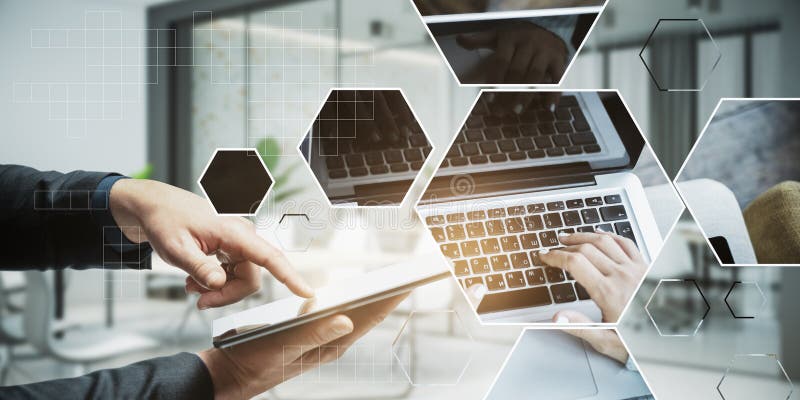 Contemporary Image of Office Interior, Various Devices and People ...