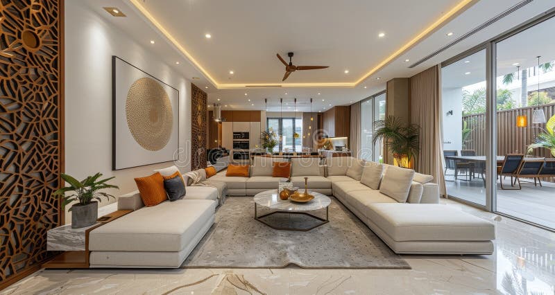Contemporary Indian Home Interior Featuring a Spacious Living Room with ...