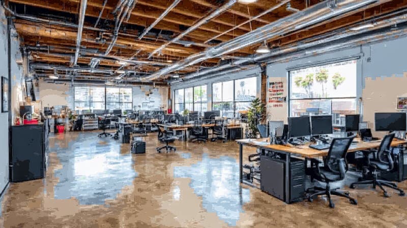 A Contemporary Industrial Office Setting Defined by Its Sizable Windows ...
