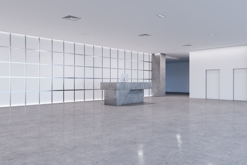 Contemporary Interior with Abstract Concrete Reception Desk. Office or ...