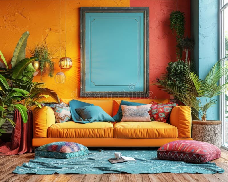 Contemporary Interior Design with Mixed Textures Stock Illustration ...