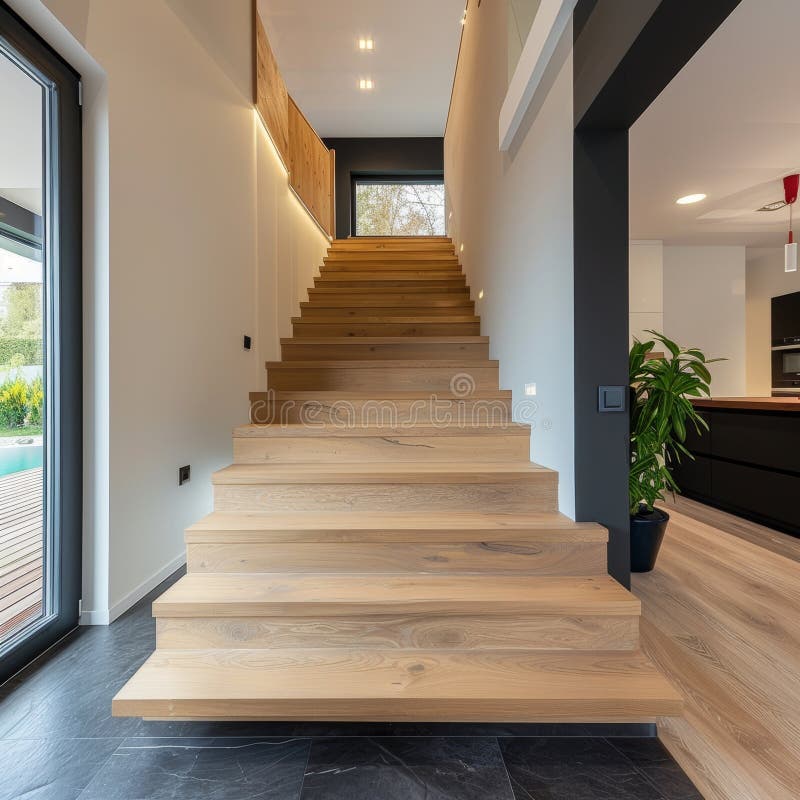 Contemporary Interior Design Showcasing an Elegant Ash Wood Staircase ...