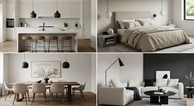 Contemporary Interior Design Visualizations of Various Rooms Stock ...