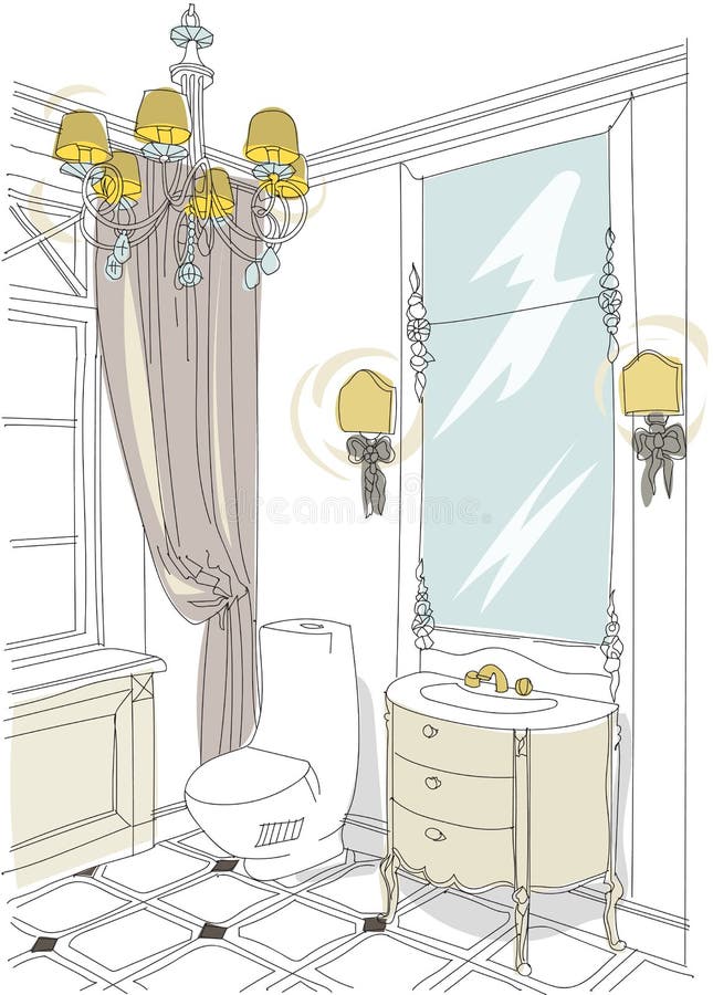 Contemporary Interior Doodles Bedroom. Stock Vector - Illustration of ...