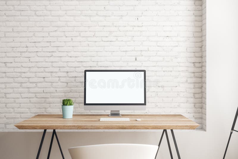 Contemporary Interior with Empty Computer Stock Image - Image of design ...