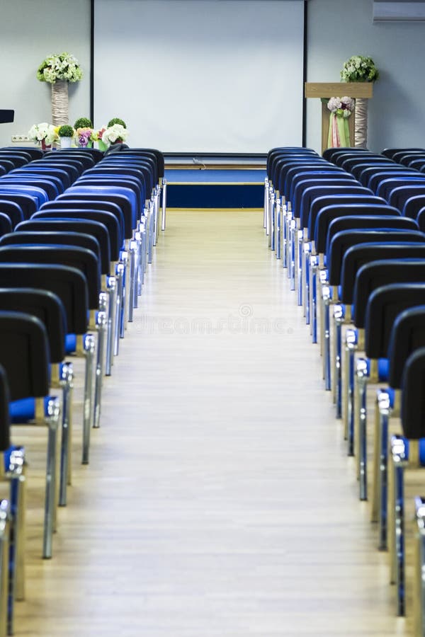 Contemporary Interior of Empty Conference Room with Blue Chairs in ...