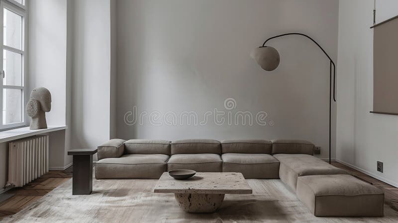 Contemporary Interior Modular Sofa Travertine Coffee Table Wavy Floor ...
