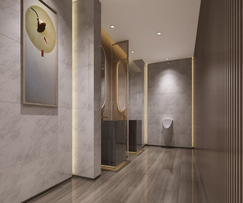 Contemporary Interior of Public Toilet - 3D Rendering Stock ...