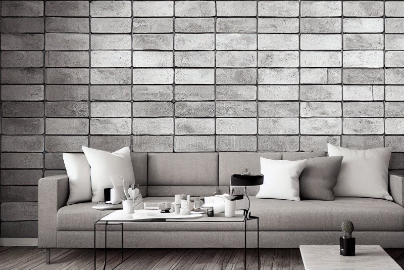 Contemporary Interior with Sofa, Wall Panel and Decor. 3d Render ...