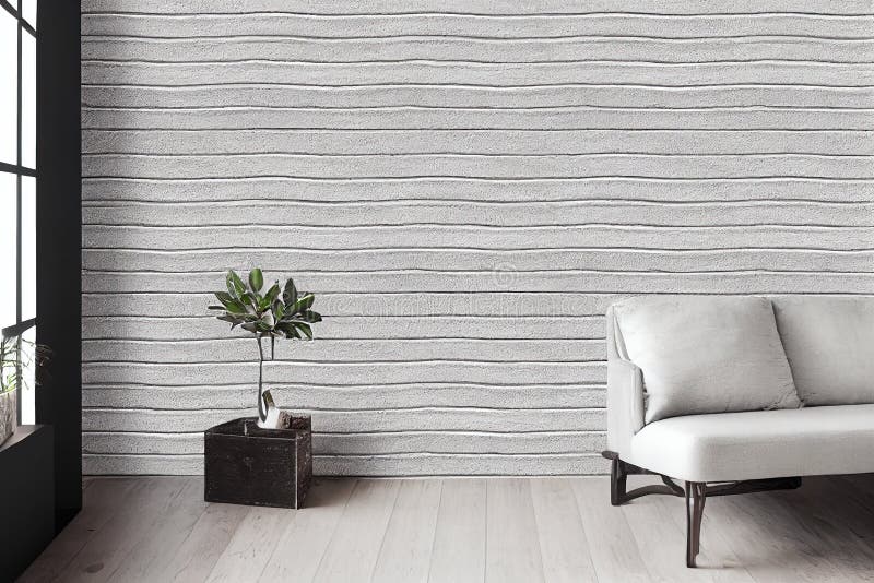 Contemporary Interior with Sofa, Wall Panel and Decor. 3d Render ...