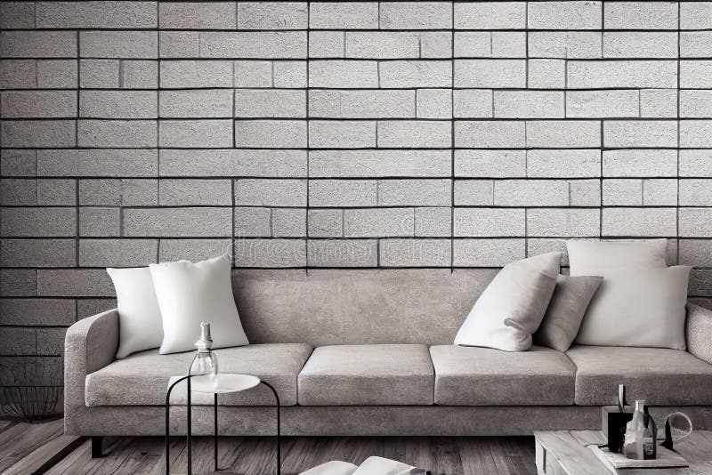 Contemporary Interior with Sofa, Wall Panel and Decor. 3d Render ...