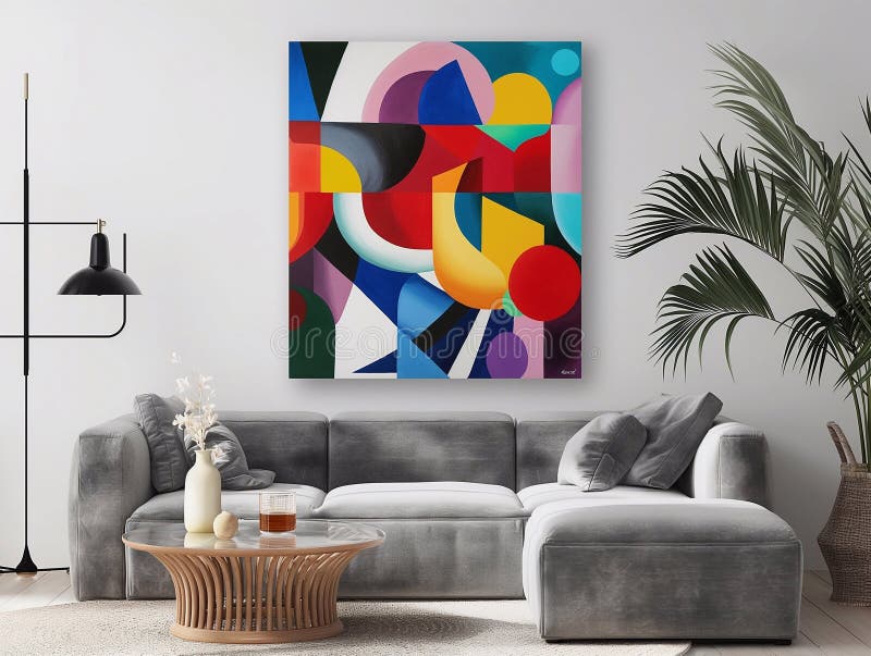 Contemporary Interior with Statement Abstract Painting Stock ...