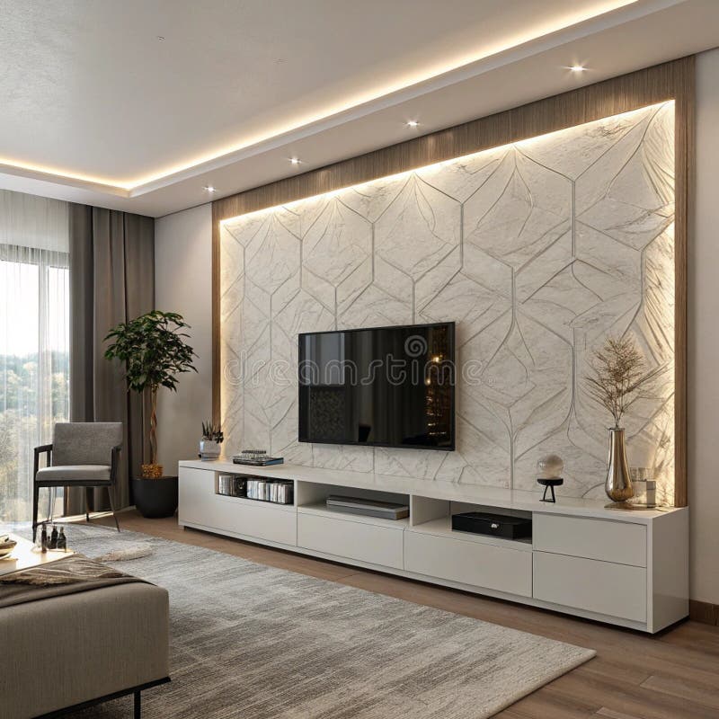 Contemporary Interior with Wall Panel with Backlight, TV Installation ...