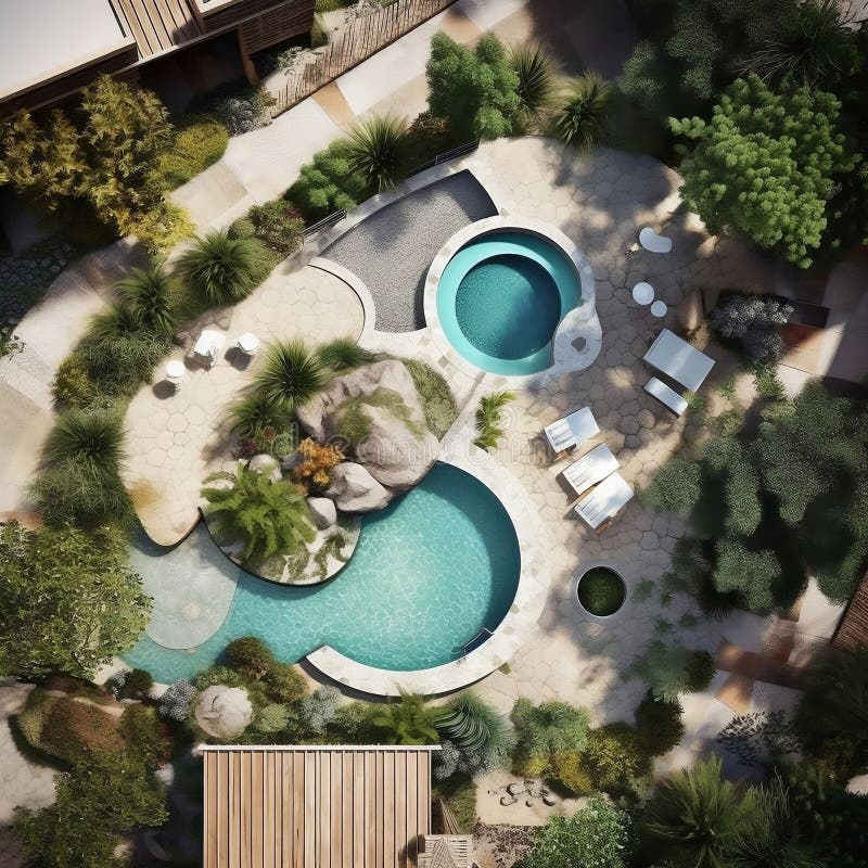 Contemporary Irregular Shaped Top View of Pool Terrace in Modern ...