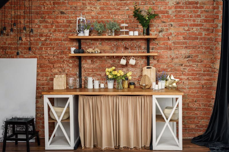 Contemporary Kitchen Background with Kitchen Utensils Standing on ...