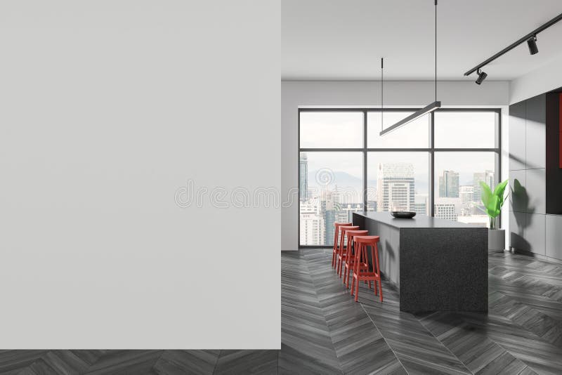 Contemporary Kitchen with Blank Wall for Mockup, Featuring Sleek Design ...