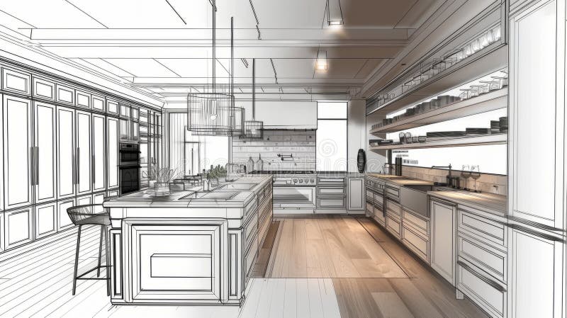 Kitchen Design with Blank Areas for Creativity Stock Illustration ...