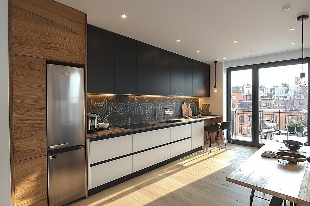 Contemporary Kitchen Design Integrated with a Dining Table and Island ...
