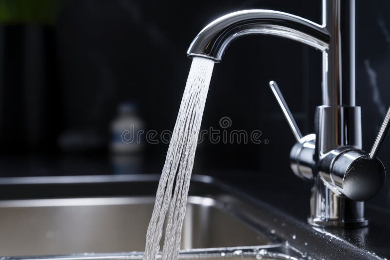 A Contemporary Kitchen Faucet Running Water Stock Image - Image of ...