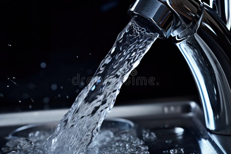 A Contemporary Kitchen Faucet Running Water Stock Image - Image of ...