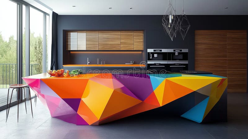 Contemporary Kitchen with Geometric Designs.. Stock Illustration ...