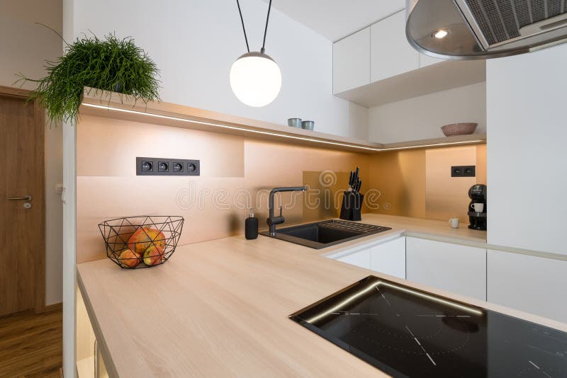 Contemporary Kitchen Interior Stock Photo - Image of cabinet, domestic ...