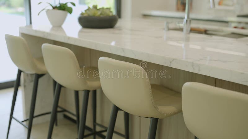 Contemporary Kitchen Interior with Focus on Bar Counter with Several ...