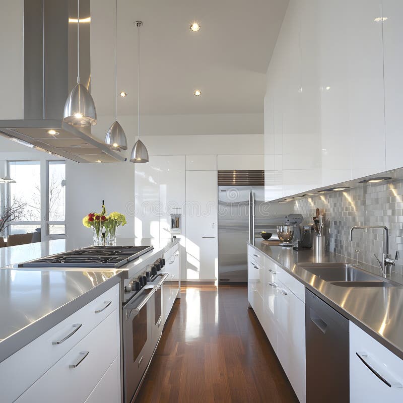 Contemporary Kitchen Interior with Sleek Design and Bright Ambiance ...