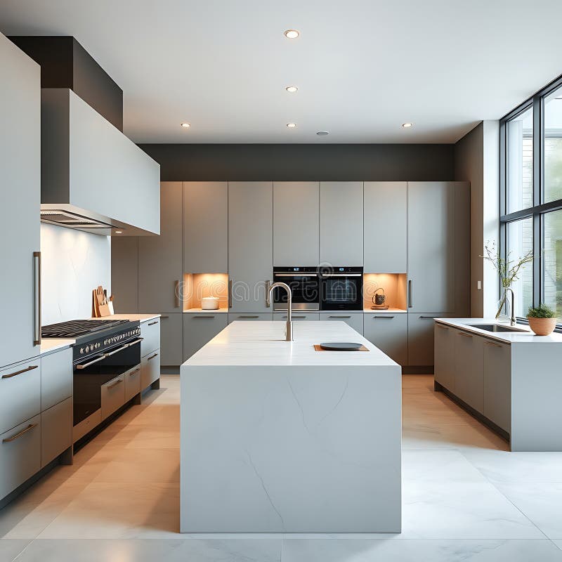 A Contemporary Kitchen with a Large Island, High Tech Appliances, and ...
