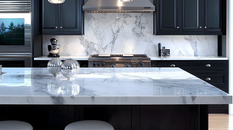 Contemporary Kitchen with Marble Accents Generative AI Stock ...