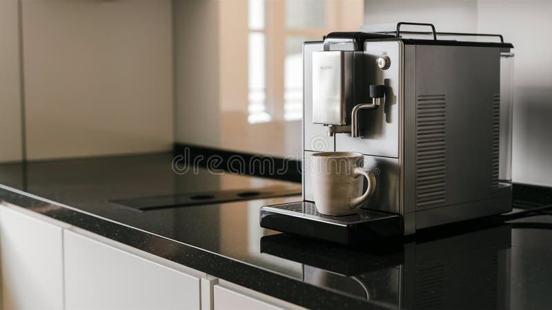 Contemporary Kitchen with Modern Coffee Machine and Mug on Sleek ...
