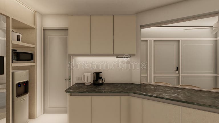 Contemporary Kitchen with Profile Lighting and Modern Counter Setup ...