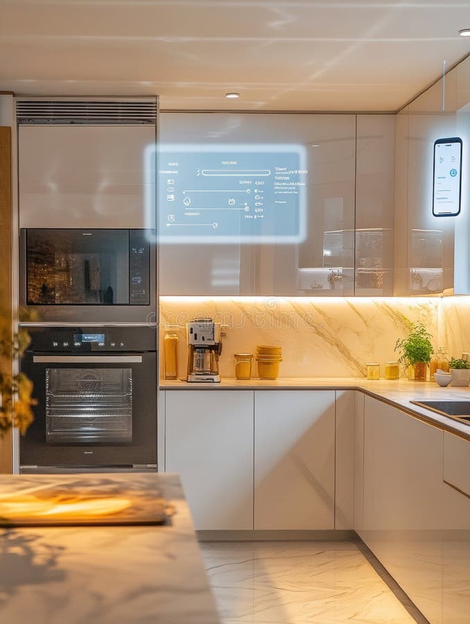 A Contemporary Kitchen Showcases Smart Appliances, Elegant Design ...