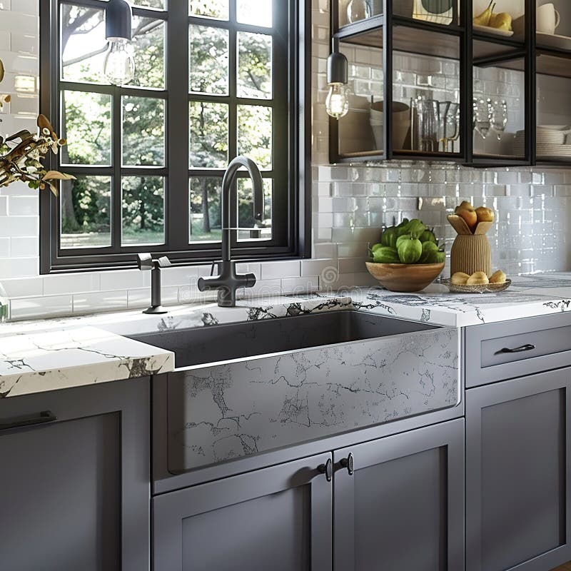 A Contemporary Kitchen Sink Featuring a Deep Basin, Touchless Faucet ...