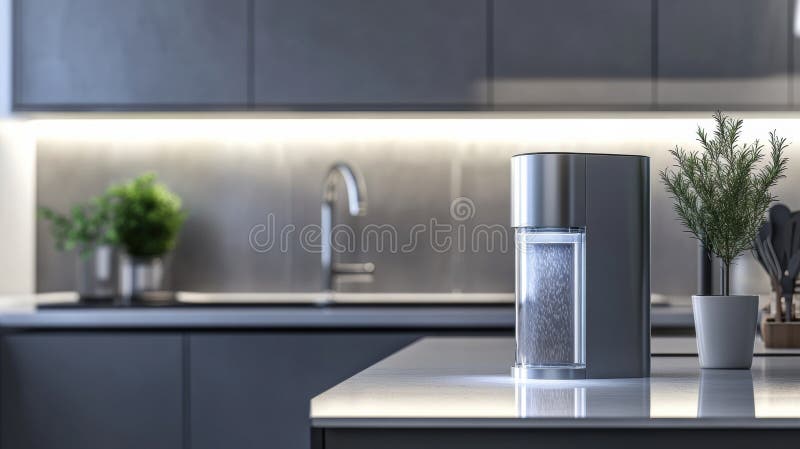Modern Kitchen Features Sleek Water Filter on Counter with Stylish ...