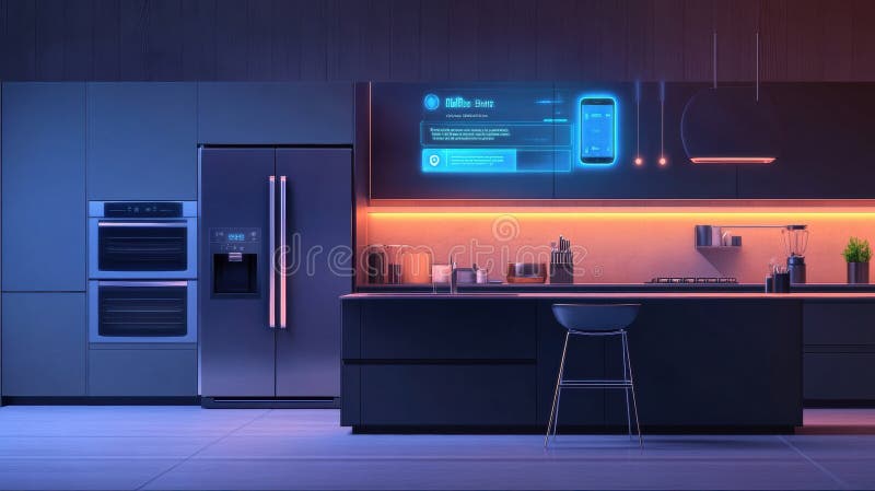 A Contemporary Kitchen with Smart Appliances and Illuminated ...