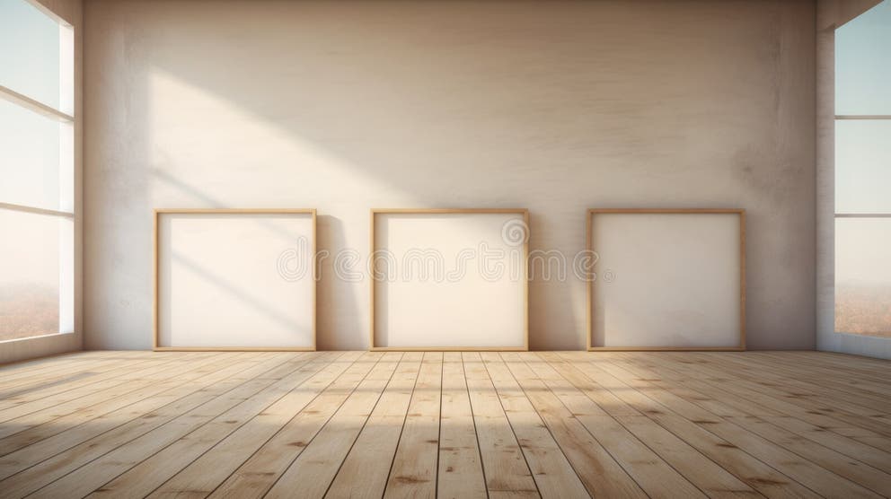Contemporary Landscapes: Empty Room with Three Photo Frames Stock ...