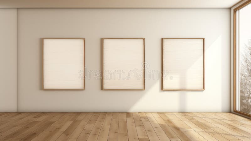 Contemporary Landscapes: White Empty Room with Three Blank Frames Stock ...