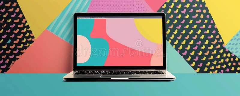 Contemporary Laptop with Geometric Pop Art Background and Vibrant ... Contemporary Laptop with Geometric Pop Art Background and Vibrant ...