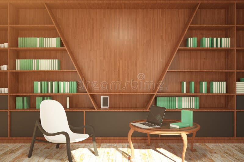 Contemporary Library with Blank Wall Stock Illustration - Illustration ...