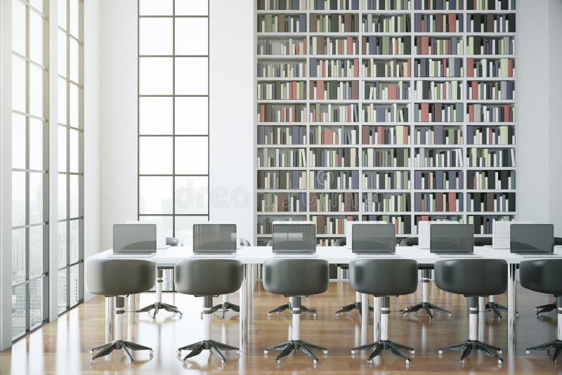 Contemporary library stock illustration. Illustration of desk - 81478136