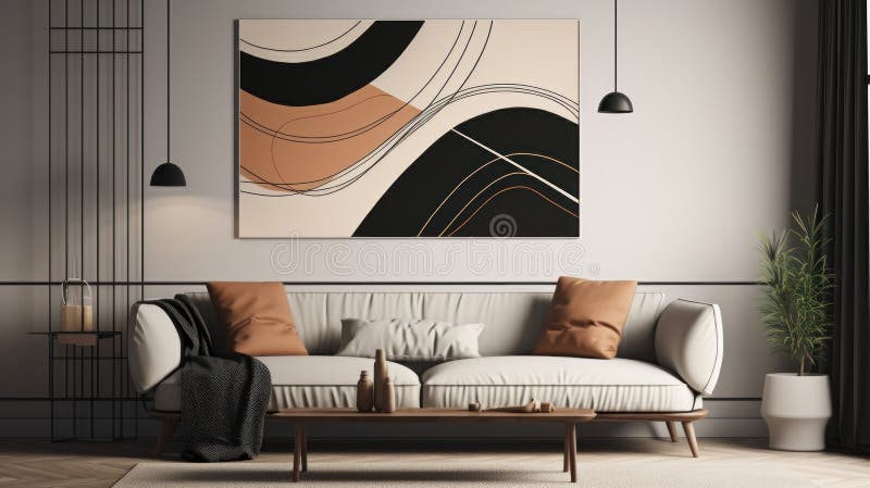 Contemporary Lines Modern Minimal Wall Art in Room Generative AI Stock ...